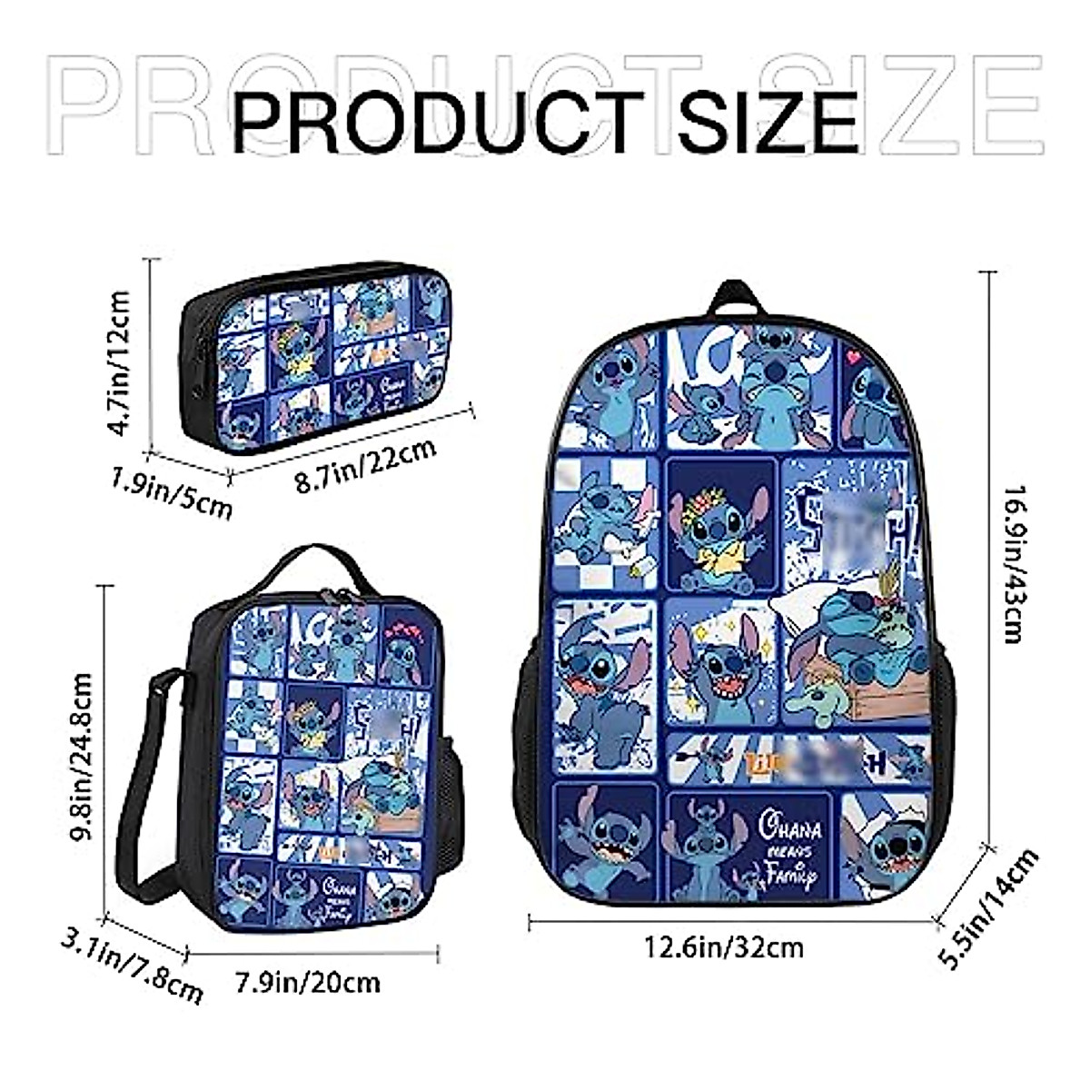 VQESYKU Cartoon School Backpack Set Laptop Backpacks with Lunch Bag Cute Travel Bag Gifts for Boys And Girls, blue