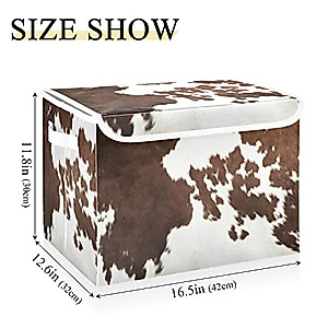 Decorative Storage Bins for Closet, Western Cow Skin Texture Collapsible Storage Baskets with Lids and Handles for Shelves Closet Home Decor