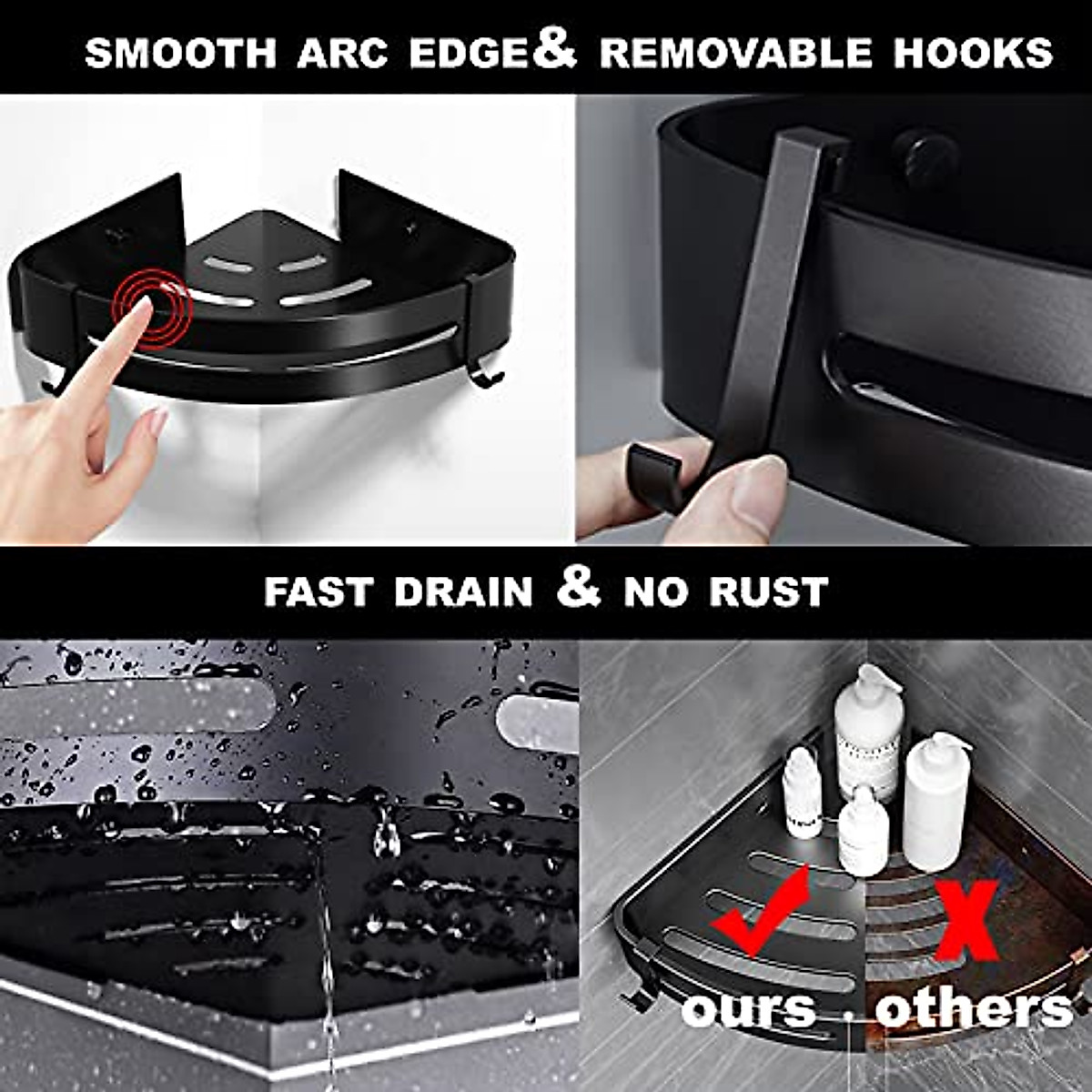 PALFIK Shower Caddy Corner Shower Shelf 3 Packs Black Shower Caddy Bathroom Hanging Shower Caddy Basket 4 Hooks Shower Organizer Storage Rustproof Shower Shampoo Holder