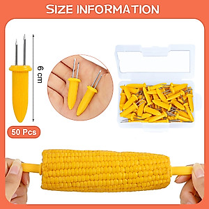 Elcoho 50 Pieces Stainless Steel Corn Holders Corn on The Cob Holders Prong Skewers with Storage Box