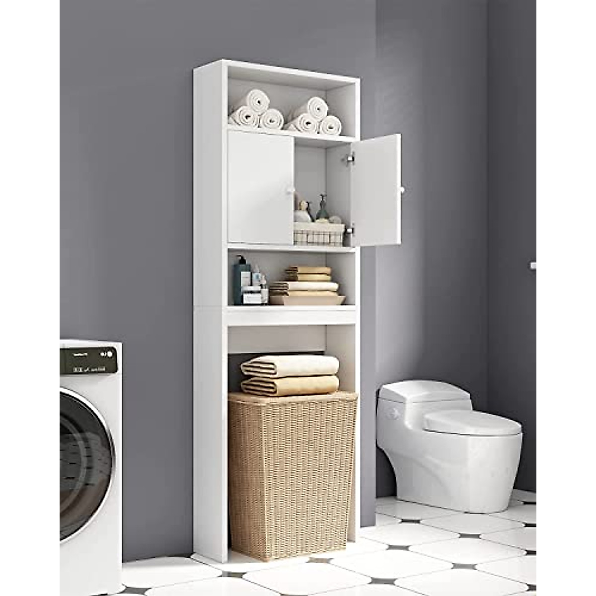Cimlyfit Over The Toilet Storage Cabinet, 3-Tier Bathroom Space Saver, Bathroom Organizer Shelf Over Toilet, Freestanding Multifunctional Laundry Organizer Toilet Rack White
