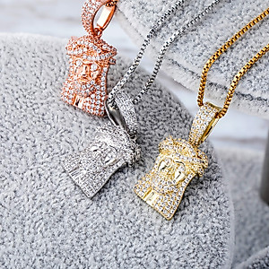 TOPGRILLZ 925 Sterling Silver Iced out Solid Small Jesus Piece Pendant Chain for Women Men Small Charm Jewelry Gifts (Silver 925S Small Jesus)