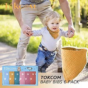 Tokcom Baby Bibs, Drool Bibs, Muslin Baby Bandana Cotton for Teething and Drooling, Bandana Drool Bibs 100% Cotton for Unisex Baby(6 Pack)