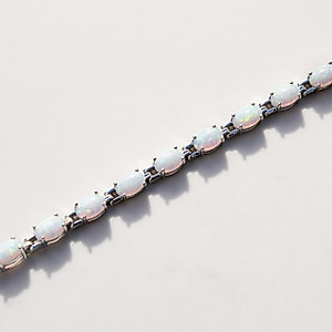 Silver Smile 925 Sterling Silver Opal Gemstone Bracelets Gift for Women Mom Wife and Girls|Attractive Tennis Bracelet in 7.25" Length with Secure Lock |Comes in a Suede Pouch