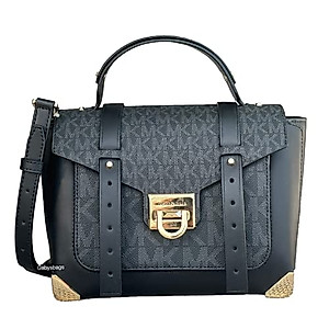 Michael Kors Manhattan Medium Black Signature Leather Purse Satchel Handbag