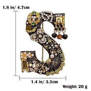 Pearl Initial Letter Brooch Pin, Crystal Rhinestone Gold Plated Alphabet Brooches for Women Girls, Pearl Lapel Pin for Bag Clothes Costume Jewelry - S