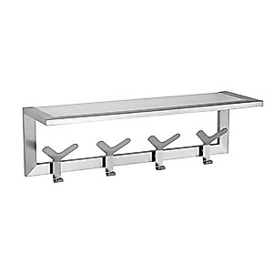 Cortesi Home Milton Contemporary Stainless Steel Multipurpose Hook Rail/Rack with Glass Shelf, Brushed Aluminum, CH-BR798109