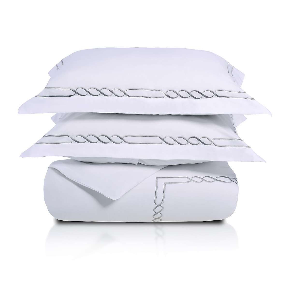 SUPERIOR Lorenz Embroidered Duvet Cover Set, Long-Staple Cotton, Full/Queen, White