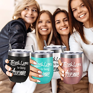Thank You Gifts Thank You for Being Awesome Wine Tumbler Employee Appreciation Gifts Thank You Gift for Women Men Coworkers Friend Stainless Steel Insulated Tumbler with Straw (Multiple Color, 8 Pcs)