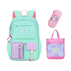 FMCEUEX Kawaii Backpack For Boy Girls, Unicorn Rainbow School Backpacks,Green Aesthetic Starry Book Bag With Compartments Applicable to Laptop Bag Travel Bag, Green Medium 16.5in