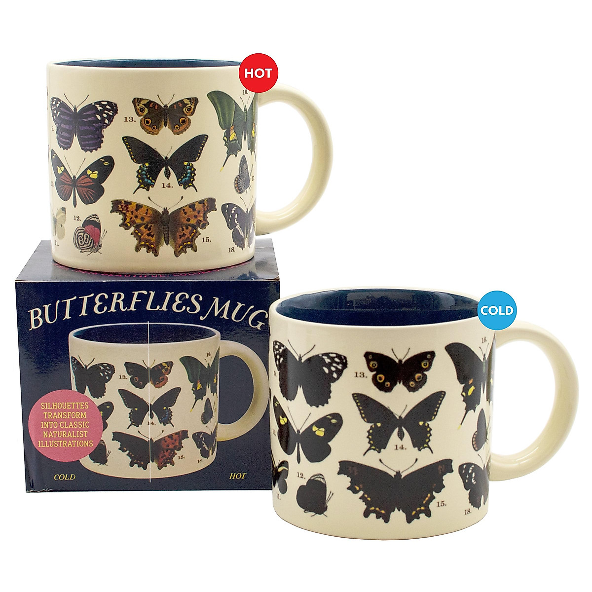The Unemployed Philosophers Guild Butterfly Color Changing Heat Transforming Mug - Hot Coffee Reveals 18 Butterflies in Beautiful Colorful Detail, Comes in a Fun Box, 14oz.