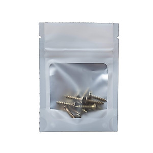 HANSER | Smell Proof Odorless Mylar Resealable Foil Pouch Bags with clear Window | Stand up bottom | Airtight | matte white | 100 Pieces | 3x4 inches