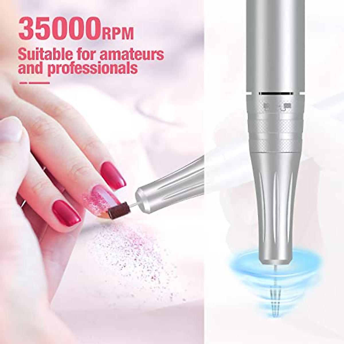 Niceble Nail Drill with 35,000 RPM&LED Nail Lamp, Nail Drills for Acrylic Nail Professional with 11 Nail Drill Bits, Rechargeable Portable Electric Nail File for Home Salon Manicure Pedicure