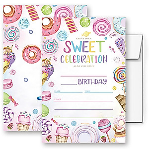 LoaHak Candyland Birthday Party Invitations Card For Kids, Sweet Candy Party, Candyland Birthday Invitation. (079)