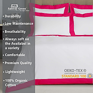 Hotel Luxury 3pc Dual Tone Duvet Cover Set-850 Thread Count 100% Organic Cotton Premium Bedding Collection Queen Size 88 x 92 Inches Machine Washable (White & Hot Pink)