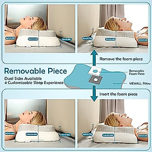 VIEWALL Cervical Pillow for Neck Pain Relief, Ergonomic Memory Foam Pillows Contour Orthopedic Neck Support Pillows for Side, Back and Stomach Sleepers (White & Grey, Standard Size)