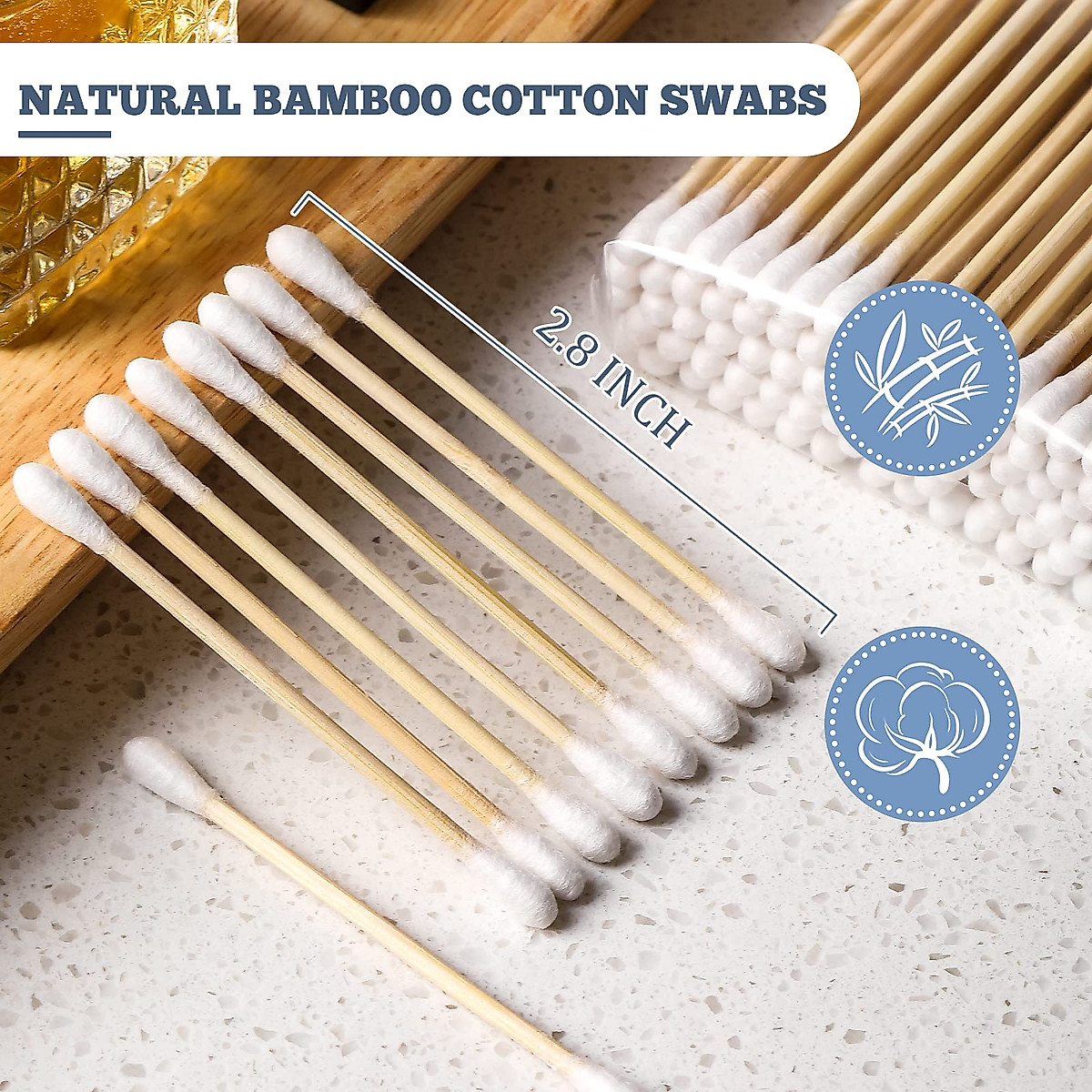 Bamboo Cotton Swabs -700 COUNT - with 1 Clear Storage Holder for Qtips - Biodegradable Eco-Friendly Natural Cotton Buds for Ears, Hygiene, Beauty Care - Round Tips & Thick Cotton & Sturdy Bamboo Stick