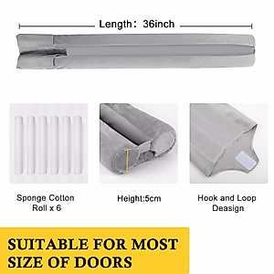 fowong Door Draft Stopper Double Side Adjustable Seal Bottom of Doors 30" to 36" Noise Blocker Cover Gap up to 1.5" Soundproof Interior Front Draft Guard Grey