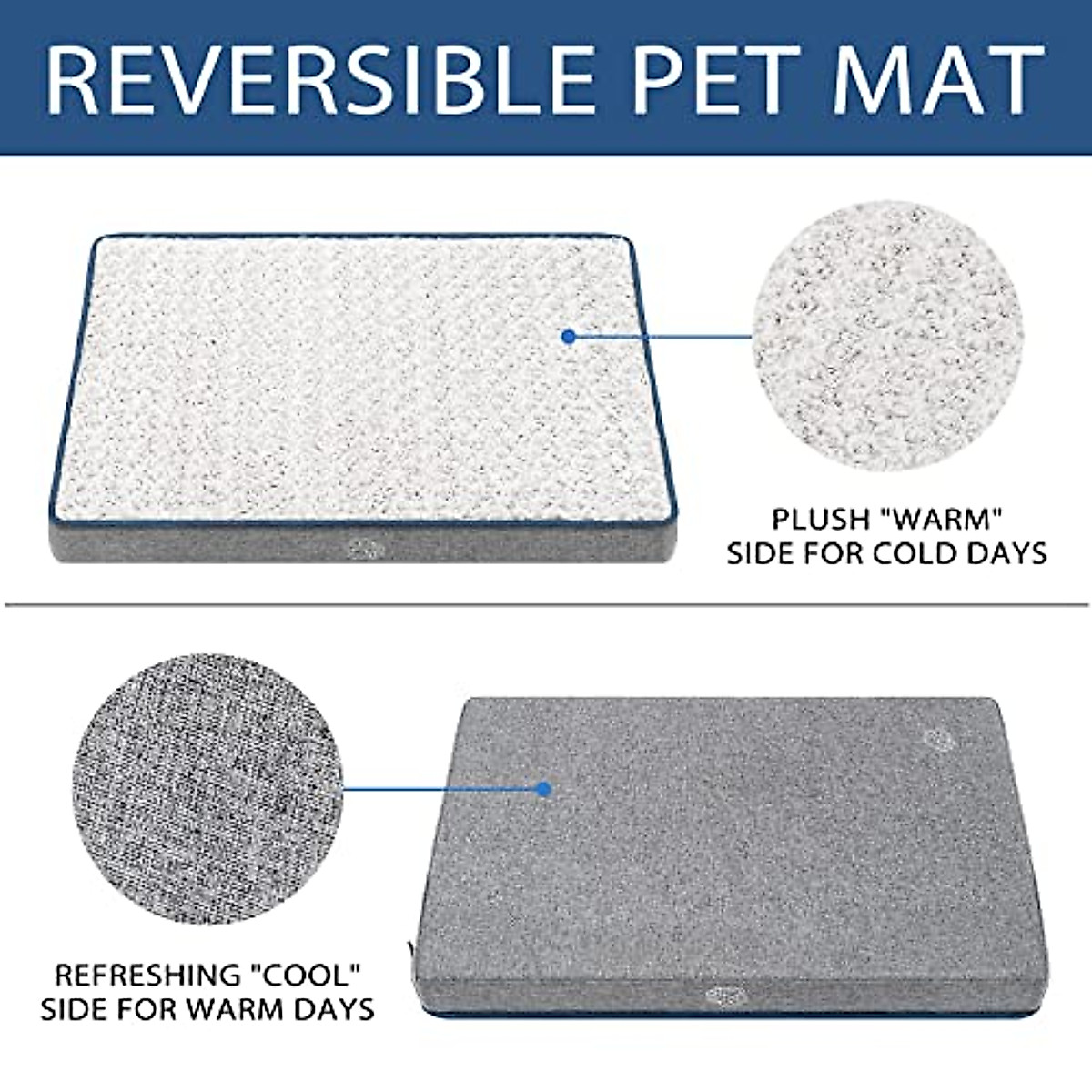 EMPSIGN Waterproof Dog Bed for Crate Pad Reversible Cool and Warm, Pet Beds with Washable and Removable Cover, Sleeping Mats for Large Medium Small Dogs