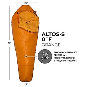 TETON Sports Altos-S 0F Ultralight Mummy Sleeping Bag for Camping, Hiking, Backpacking (Orange), 84 x 32 x 3"