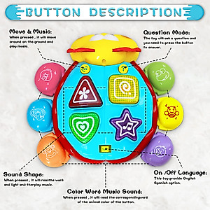 HISTOYE Baby Crawling Toys Baby Toys 6-12 Months Bilingual Toys Spanish English Infant Toddler Toys 3-6 6-12 12-18 Months with Light Music Bilingual Toys for Toddlers 1-3 6 7 8 9 10 11 12 Months Old