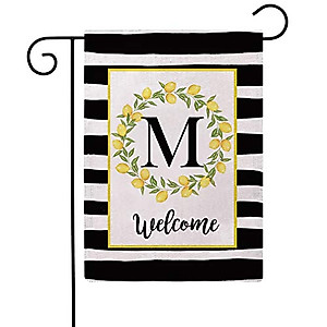 Welcome Farmhouse Decorative Garden Flags with Letter M/Lemons Wreath Double Sided House Yard Patio Outdoor Garden Flags Small Garden Flag 12.5×18 Inch (M)