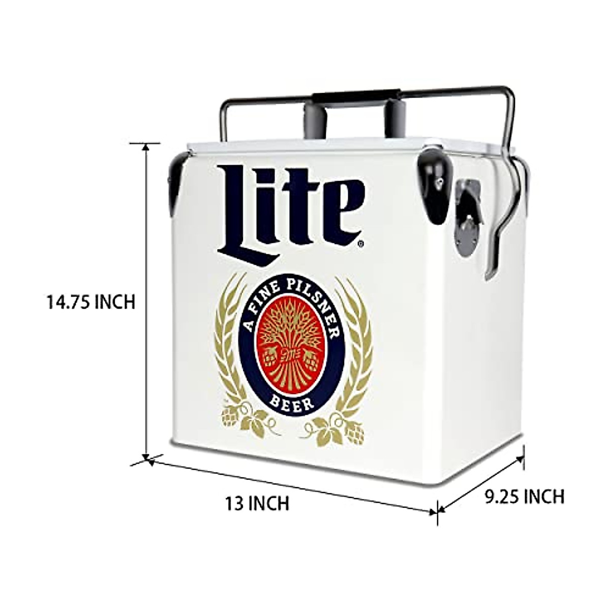 Miller Lite Retro Ice Chest Cooler with Bottle Opener 13L (14 qt), 18 Can Capacity, Blue and Red, Vintage Style Ice Bucket for Camping, Beach, Picnic, RV, BBQs, Tailgating, Fishing