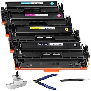 Vikua 206X Toner Cartridges 4 Pack High Yield No Chip, Compatible with Color Laserjet Pro M255dw M255nw MFP M282nw M283cdw M283fdn M283fdw Printers, Black Cyan Yellow Magenta, with Chip Tools