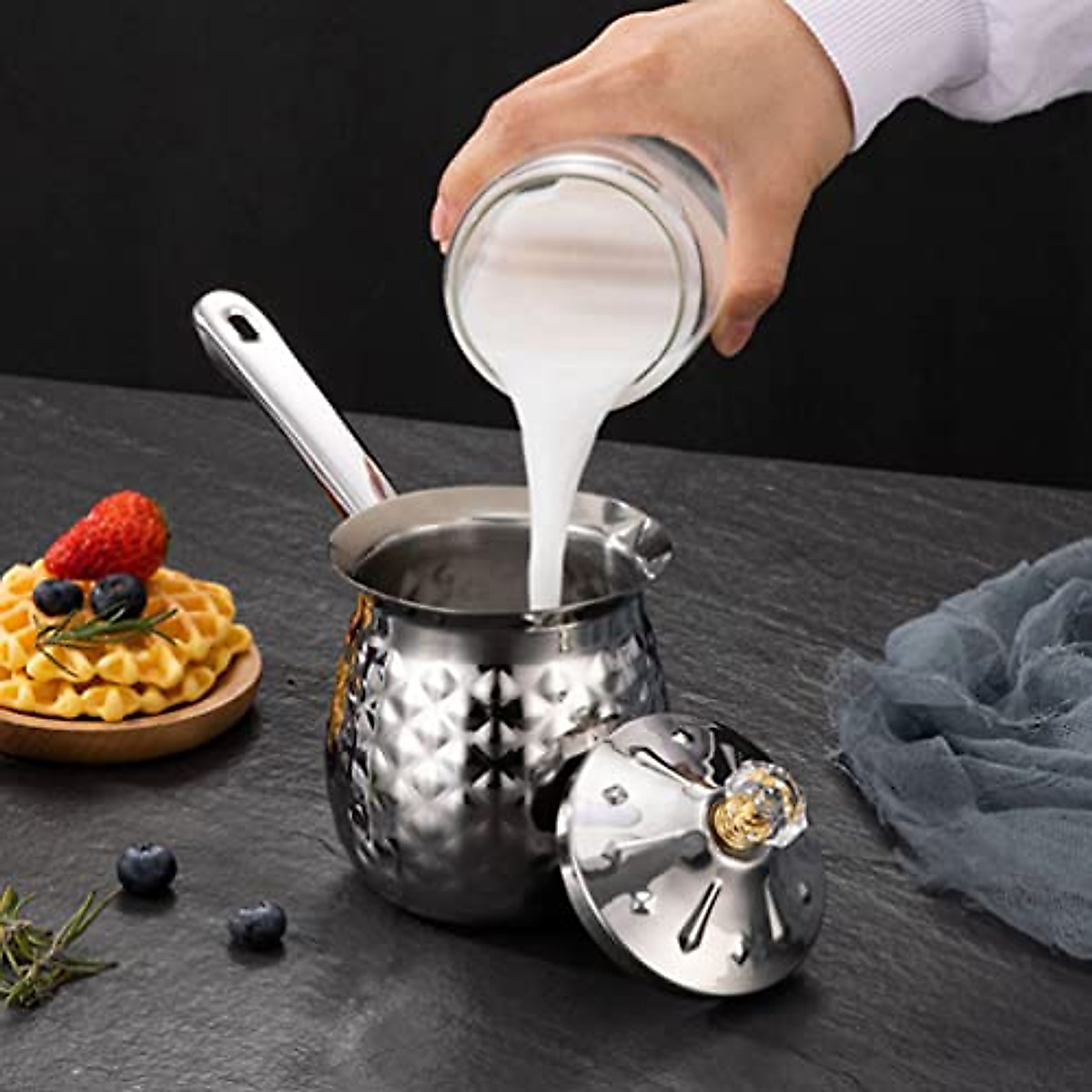 UPKOCH 1 Pc Milk Warmer Pot Saucepan: Stainless Steel Milk Steaming Pitcher Butter Warming Pot Turkish Coffee Pot Hot Chocolate Pot for Home Kitchen