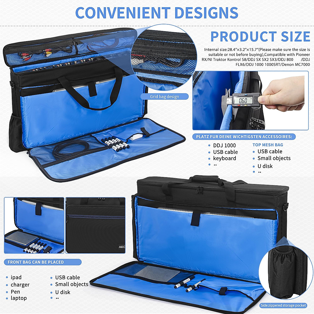 AKOZLIN Padded DJ Mixer Gig Bag Controller Travel Shoulder Bag Fits for Pioneer RX/NI Traktor Kontrol S8/DDJ SX SX2 SX3/DDJ 800/DDJ FLX6/DDJ1000 1000SRT/MC7000