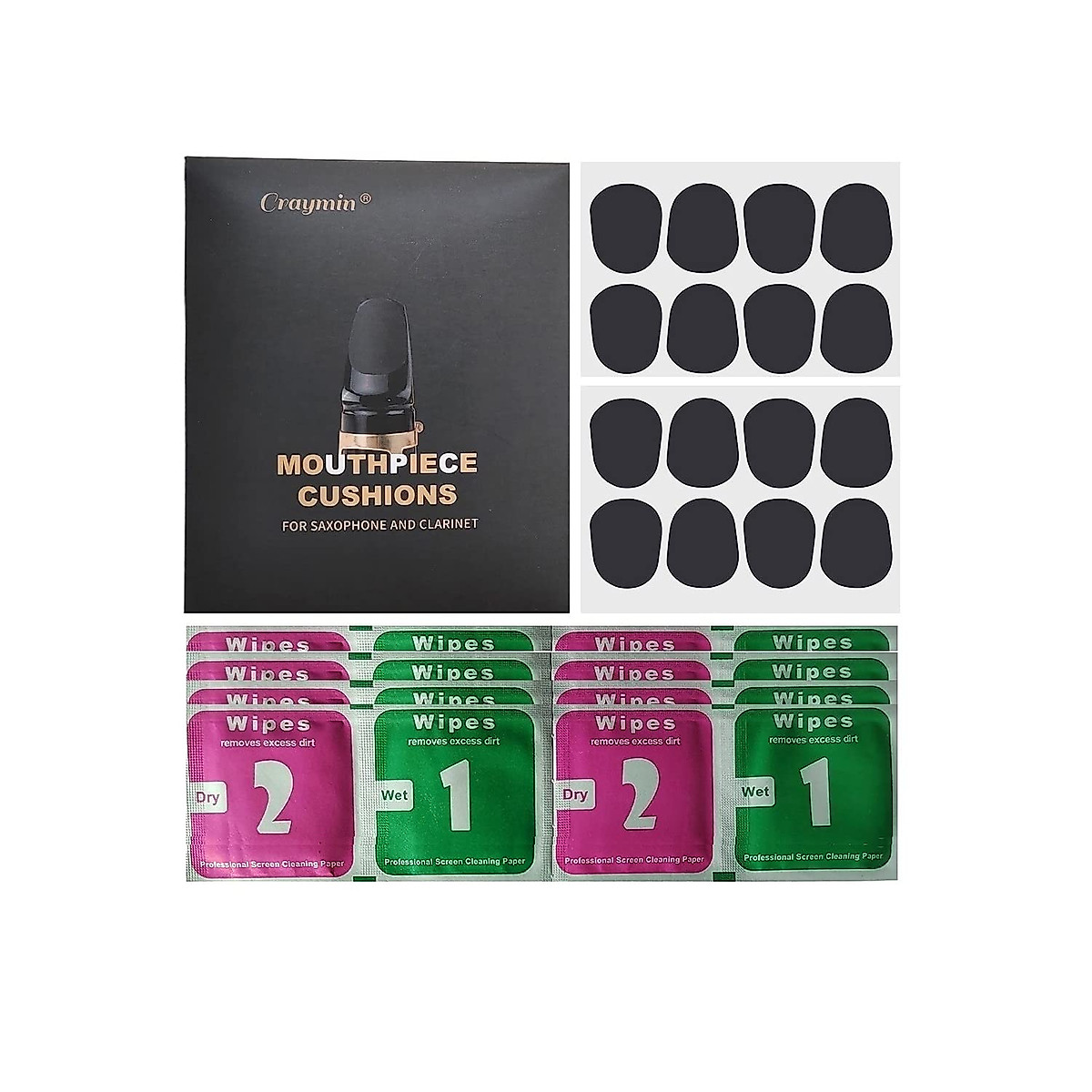 16 Pieces Craymin Saxophone & Clarinet Mounthpiece cushions Patches Pads 0.8mm Black No Rediduces Left