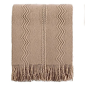 BATTILO HOME Tan Throw Blanket for Bed, Boho Decorative Tan Blanket for Couch, Taupe Throw Blanket for Home Decor, 50"x60"