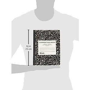 BAZIC Composition Book Wide Ruled 100 Sheet Black Marble Notebook, Writing Journal Comp Lined Notebooks for School, 1-Pack