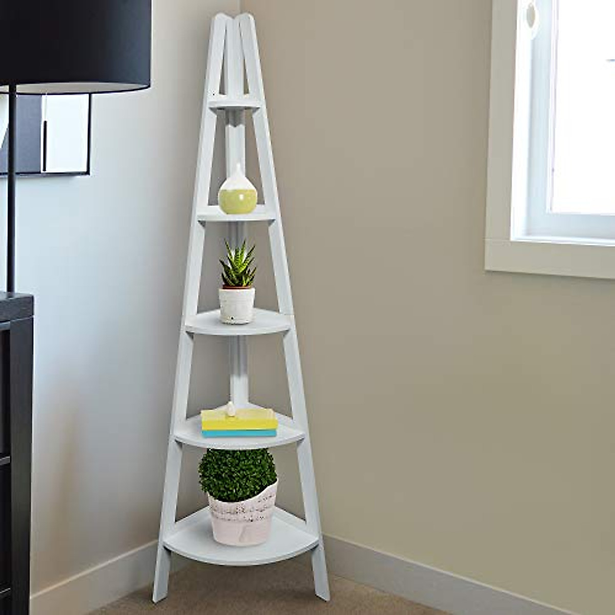 Casual Home 5-Shelf Corner Ladder Bookcase, White (Pack of 1)