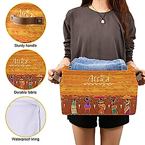 ALAZA Decorative Basket Rectangular Storage Bin, Ethnic African Woman Organizer Basket with Leather Handles for Home Office