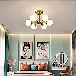 KCO Lighting Industrial Ceiling Light Semi Flush Mount Chandelier Antique Brass Light Fixture Mid Century Molecule Magic Bean Ceiling Lamp for Bedroom Living Room Farmhouse (6 Heads)
