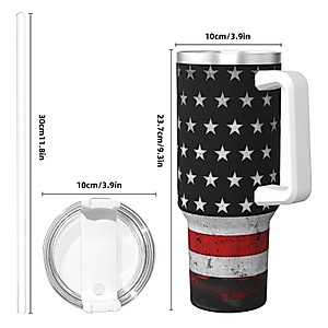deaokluy 40 OZ American Flag Ice Bully Cup with Handle Straw Lid, Double Wall Stainless Steel Tumbler Travel Coffee Cup, Retro Insulation and Cooling Cup for Christmas Birthday Present