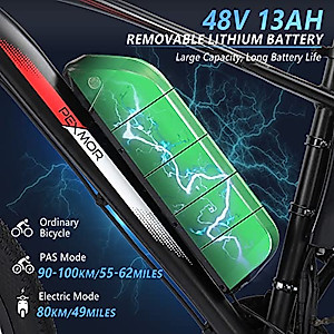 PEXMOR Electric Bike for Adult,27.5" Adult Electric Bicycle 500W EBike w/48V 13AH Removable Battery & Lockable Suspension Fork, 20MPH Shimano 21 Speed Electric Mountain Bike w/Dual Disc Brake(Red)