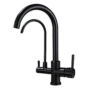 HUAHUALALA Brushed Nickel Kitchen Faucets,Kitchen Sink Faucet with 2 Handle 3 in 1 Water Filter Purifier Drinking Water Faucets, Brass Drinking Water Faucet,Cold and Hot Mixer Tap… (Matte Black)