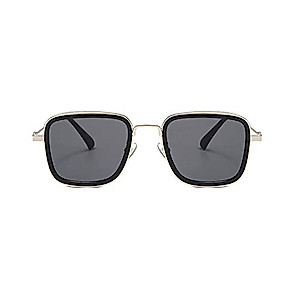 MYSNKU Kabir Singh Steam punk Square glasses Men's Aviator Sunglasses UV400 (T48-YIN BIAN HUI SE)