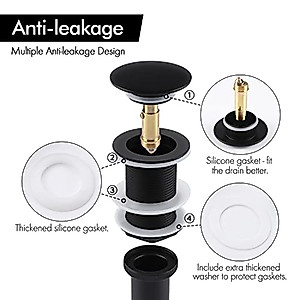 KES Bathroom Sink Drain Pop Up Drain Without Overflow, Vessel Sink Stopper Matte Black, All Metal Rustproof Brass and 304 Stainless Steel, S2008S62D-BK