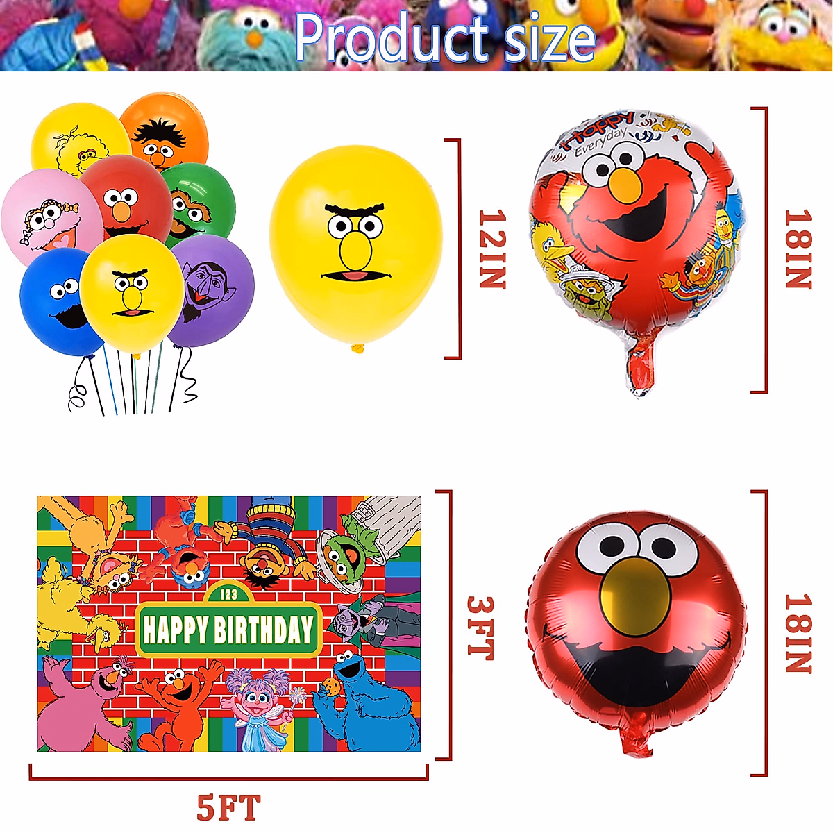 Birthday Party Supplies Cartoon Party Decoration Includes 59 X 39inch Backdorp, Latex Balloon, Foil Balloon, Birthday Street Theme Party Decoration for Kids Birthday Party Favors