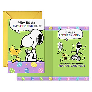 Hallmark Peanuts Pack of Easter Cards, Snoopy Easter Egg Joke (4 Cards with Envelopes)