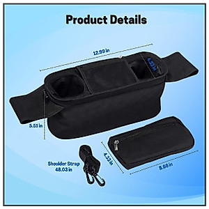 Stroller Organizer - Diaper Caddy Organizer with Insulated Cup Holder, Detachable Zipper Pouch with Phone Holder, Compact Design Fit to All Stroller
