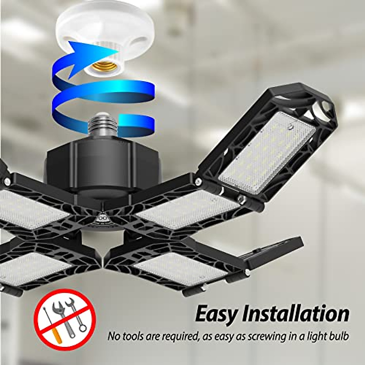 Flohans Garage Light, 150W Deformable Garage LED Light with 8 Adjustable Panels, 15000LM 6500K E26/27 Super Bright Garage Light Bulb, Garage Ceiling Lights for Workshop Attic Barn…