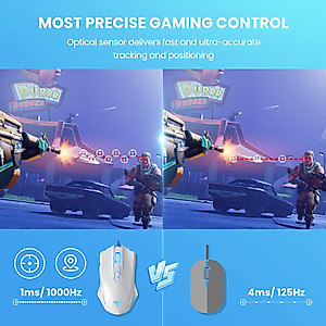 Lizsword Wired Gaming Mouse, PC Gaming Mice [Breathing RGB LED] [Plug Play] High-Precision Adjustable 7200 DPI, 7 Programmable Buttons, Ergonomic Computer USB Mouse Windows/PC/Mac/Laptop Gamer-White