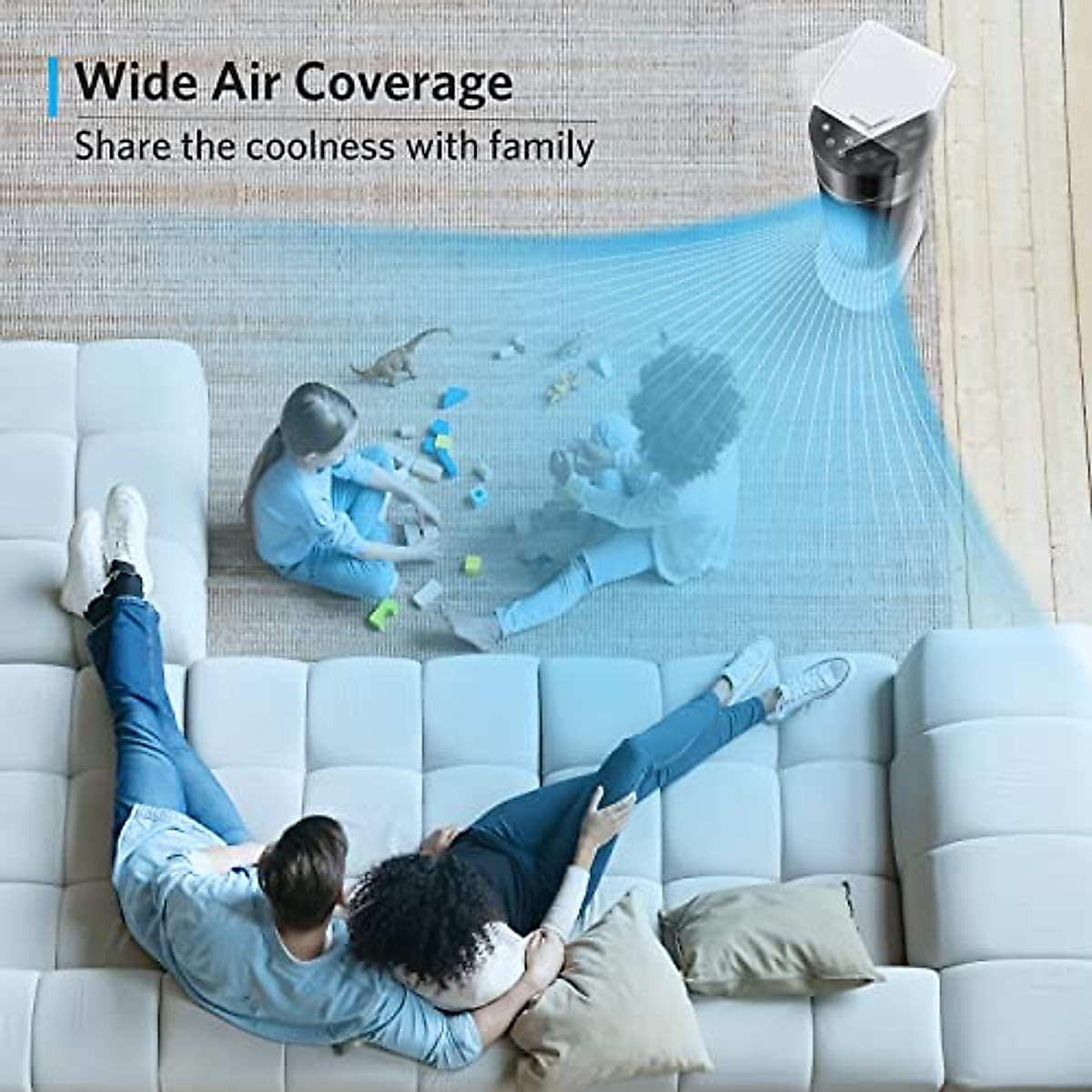 Swamp Cooler Fan, Oscillating Evaporative Air Cooler 43-inch, Quiet Air Conditioner Fan, lnstant Cool & Easy Use, 3 Modes & 3 Speeds, 12H Timer, 2 Ice Boxes, Remote & Panel Control for Room & Office