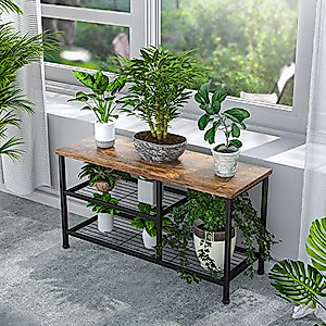 Karcog Shoe Rack Bench for Entryway with Boot Organizer, Industrial Bench with Shoe Storage Shelf, 3-Tier Small Rustic Shoe Rack for Small Spaces, Metal Shoe Rack with Wood Bench