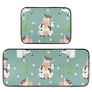 MCHIVER Farm Cow Kitchen Rugs Set Anti Fatigue Kitchen Mat 2 Pieces for Floor Non-Slip Cushioned Runner Rug Standing Mat for Kitchen Bedroom Bathroom Home Decor