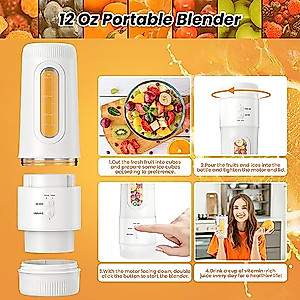 2 in 1 Portable Blender with Citrus Juicer, Blender for Shakes and Smoothies, Personal Smoothie Blender with 12 Oz Travel Cup and Lid, USB Rechargeable Mini Blender Smoothie Maker Lemon Orange Juicer